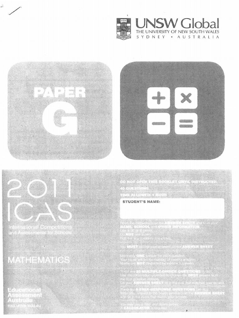 ICAS G MATHS 2011 W Answers | PDF | Mathematics
