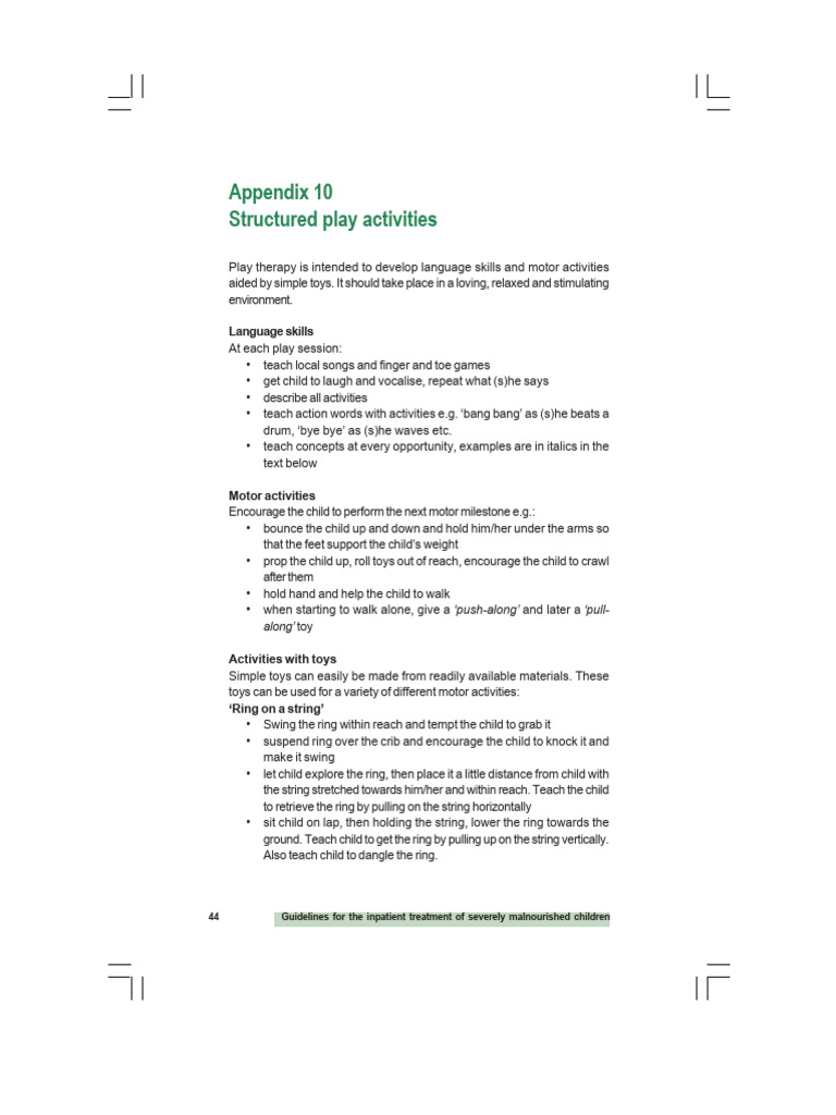 Structured Play Activities Guidelines For The Inpatient Treatment of ...