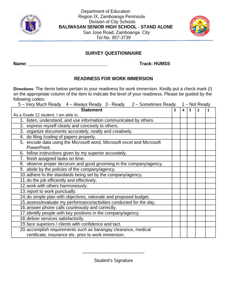 Readiness Questionnaire | PDF