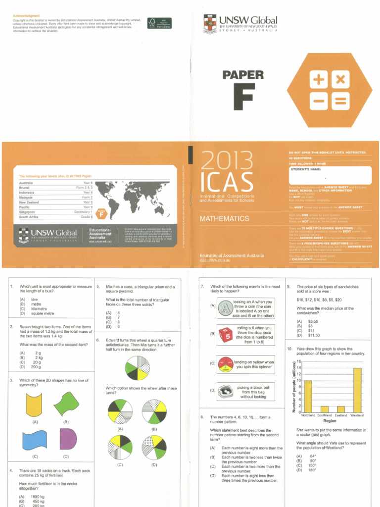 ICAS Maths 2013 F Answer Key | PDF