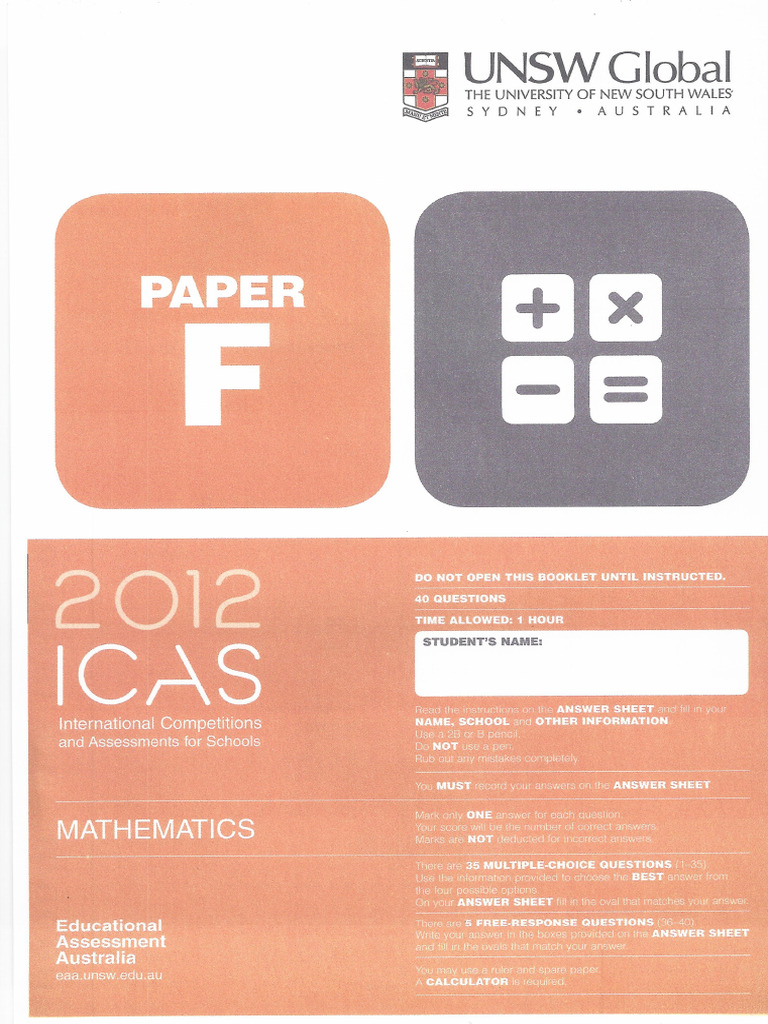 ICAS F MATHS 2012 | PDF