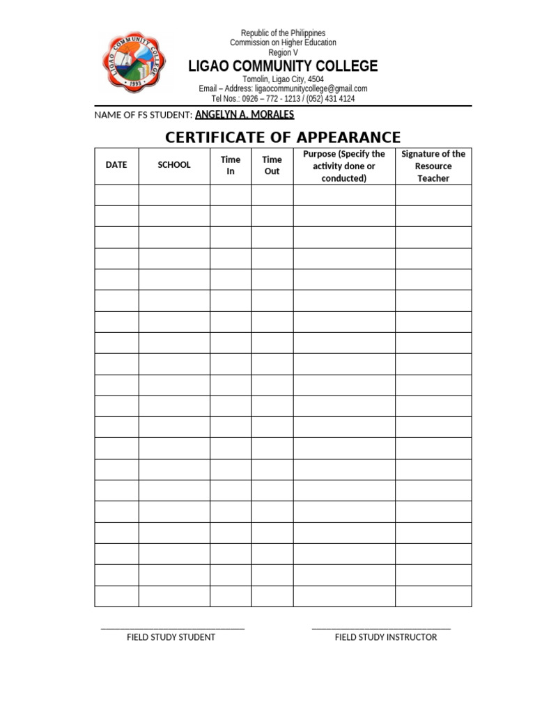 Certificate of Appearance Template | PDF