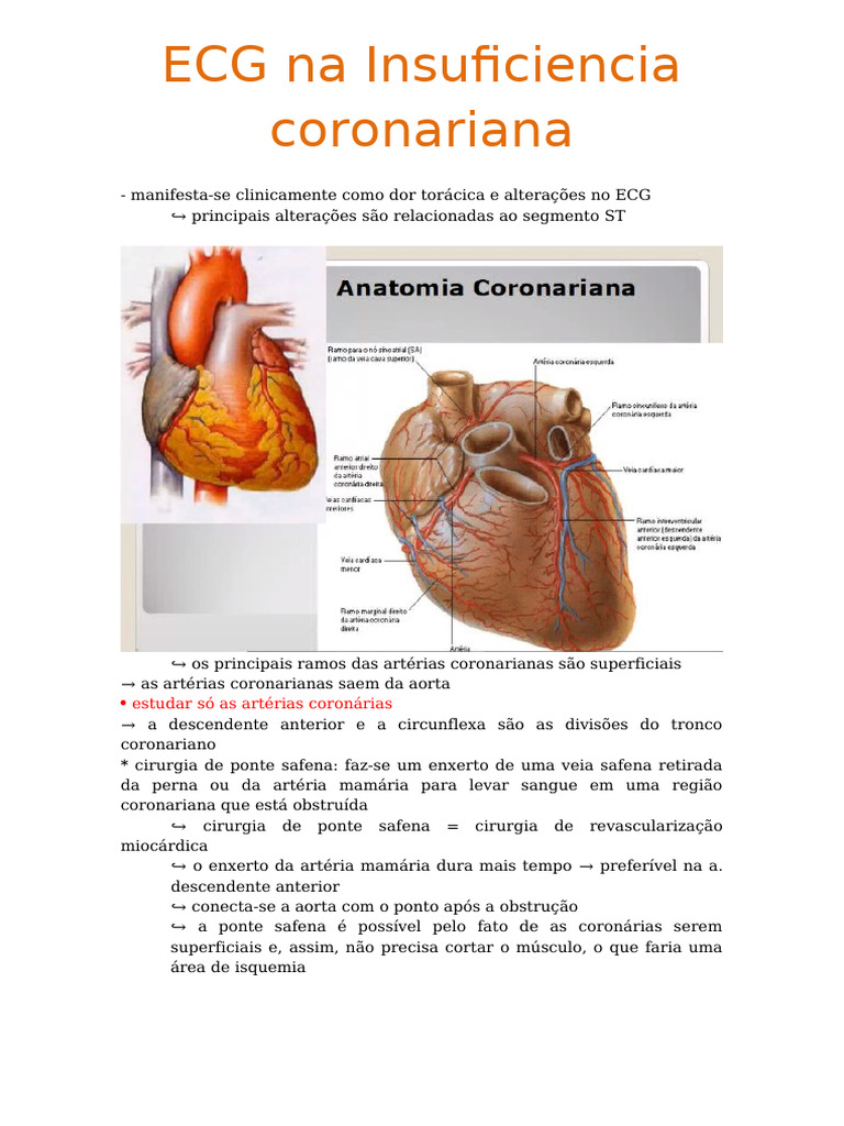 ECG Na Insuficiencia Coronariana | PDF | Infarto do Miocárdio | Fisiologia
