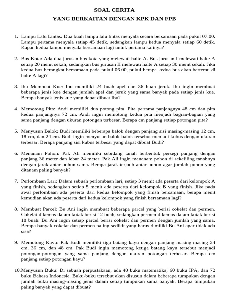 Soal Cerita Kpk Fpb | PDF