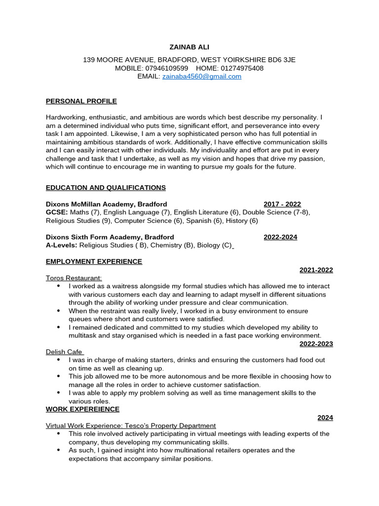 zainab ali cv new copy | PDF