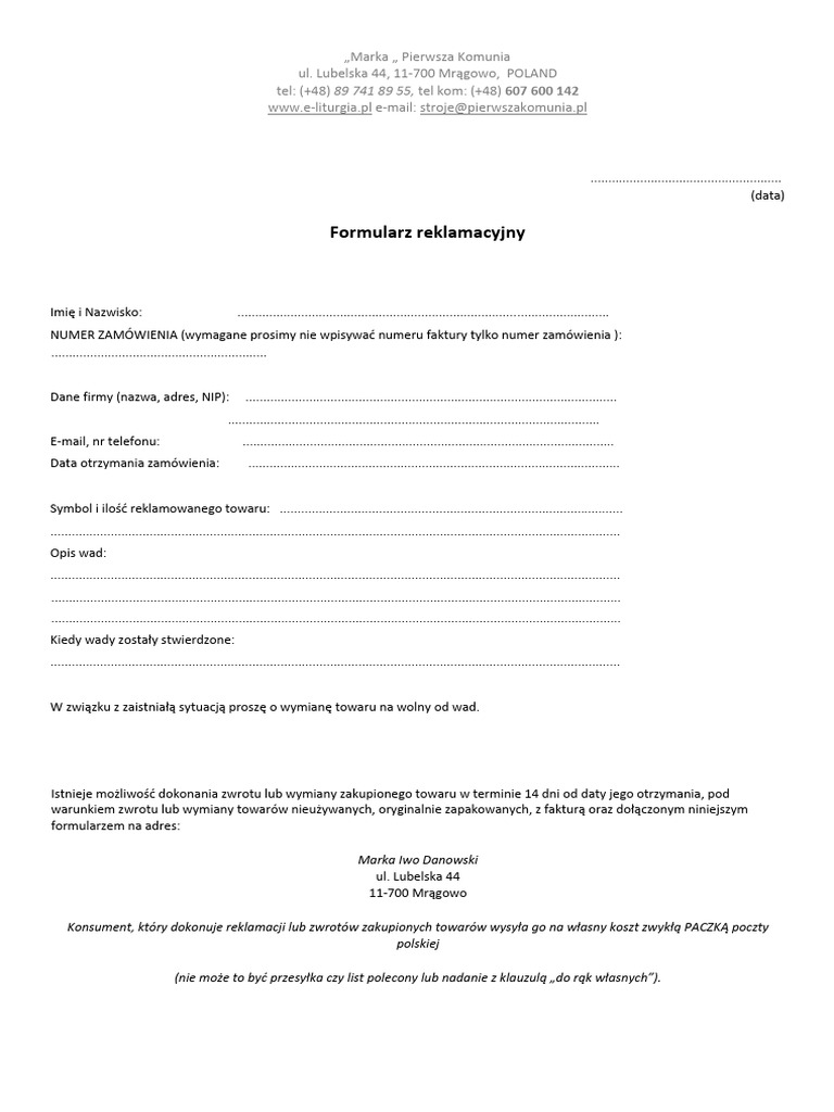 formularz_reklamacyjny | PDF