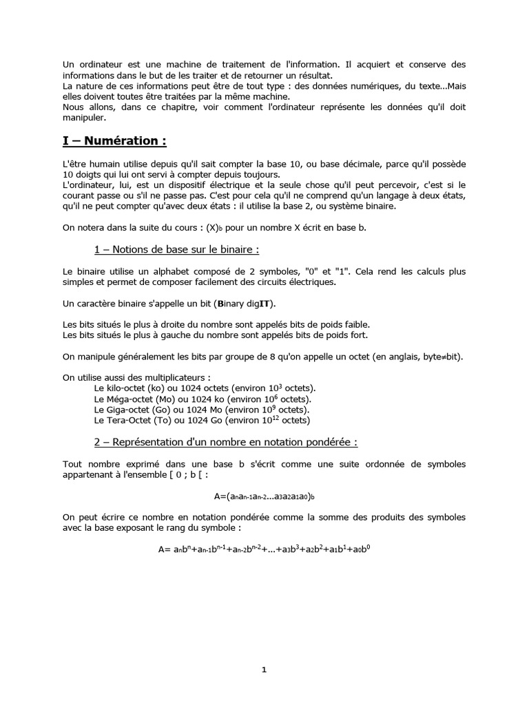 Bits de poids fort et faible en binaire | PDF | ASCII | Codage des ...