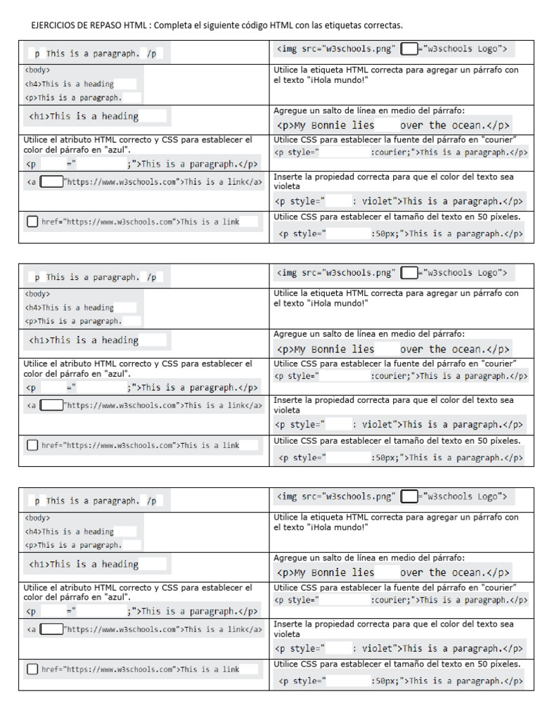ejercicios de repaso HTML | PDF