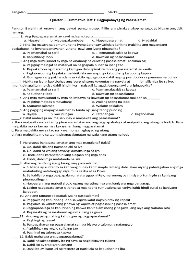 Esp QTR 3 Summative 1 | PDF