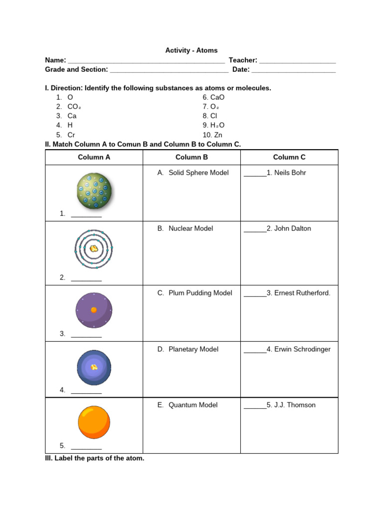 Activity - Atoms | PDF