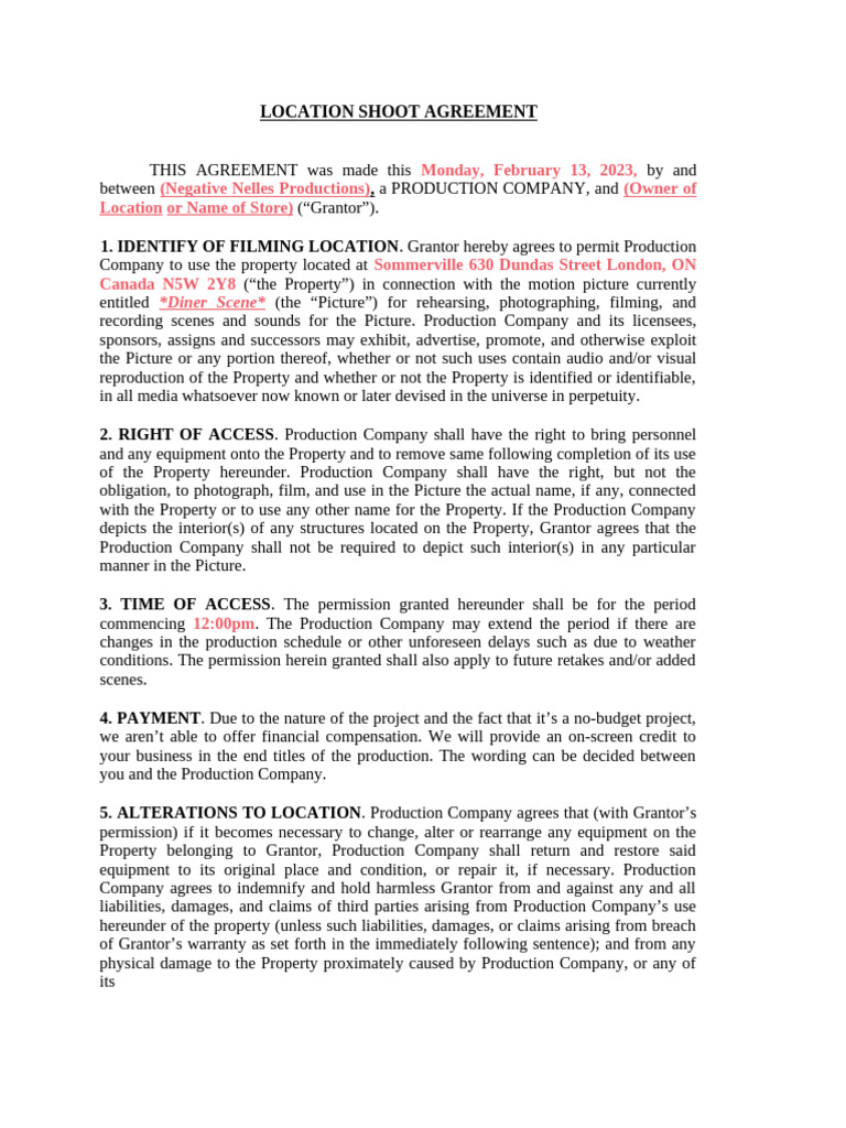 What YOU Want - Location-Agreement-Form Part 2 | PDF | Indemnity | Property Law