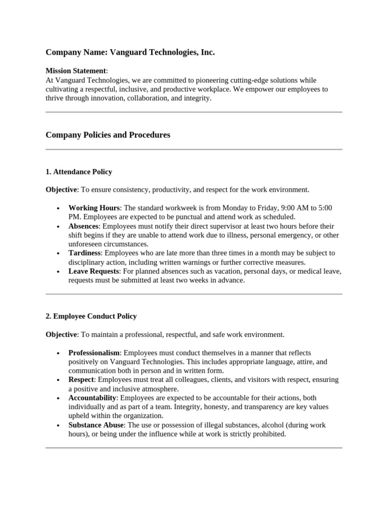 Vanguard Technologies Employee Policies | PDF | Harassment ...