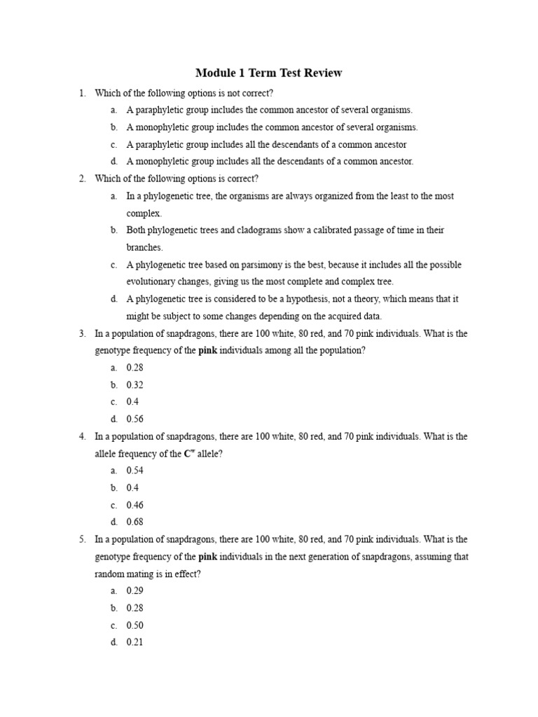 Bio Module 1 Term Test Review | PDF | Natural Selection | Evolution
