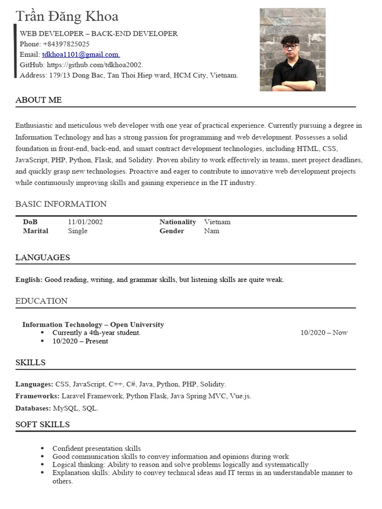 CV TranDangKhoa English | PDF | Web Development | Cryptocurrency