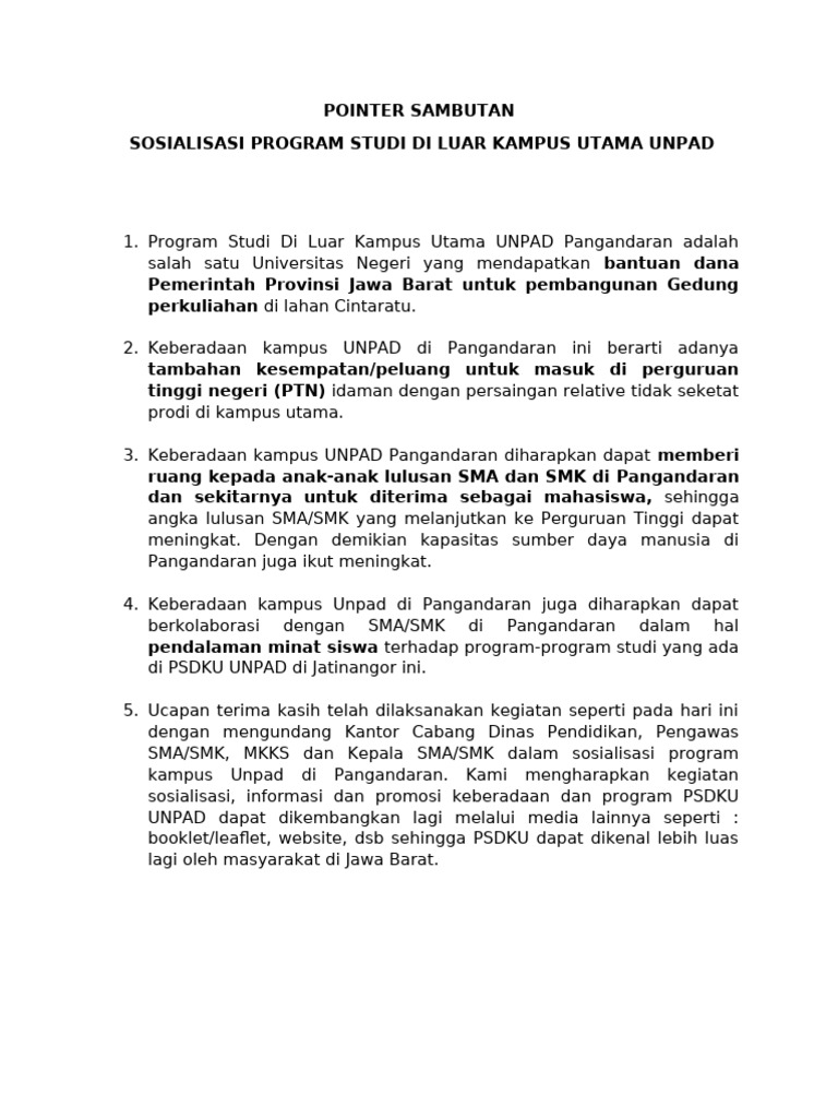 POINTER SAMBUTAN_PSDKU UNPAD | PDF