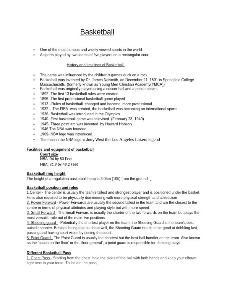 Basketball Handouts | PDF | Basketball Positions | Athletic Sports
