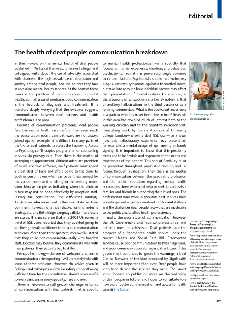The Health of Deaf People Communication Breakdown | PDF | Mental Health ...