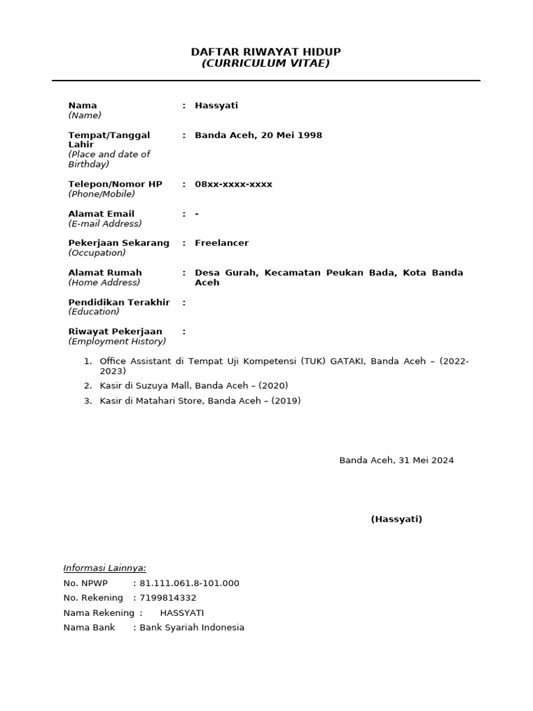 Template CV Non ASN | PDF