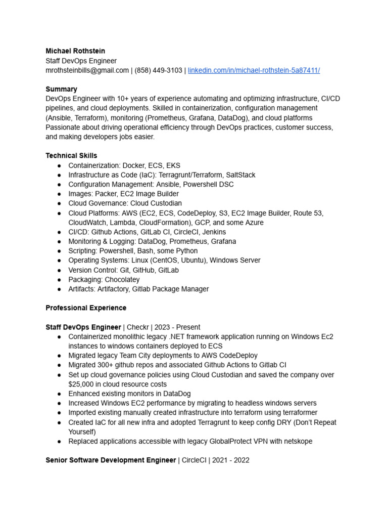 Michael Rothstein Resume November 2024 | PDF | Cloud Computing ...