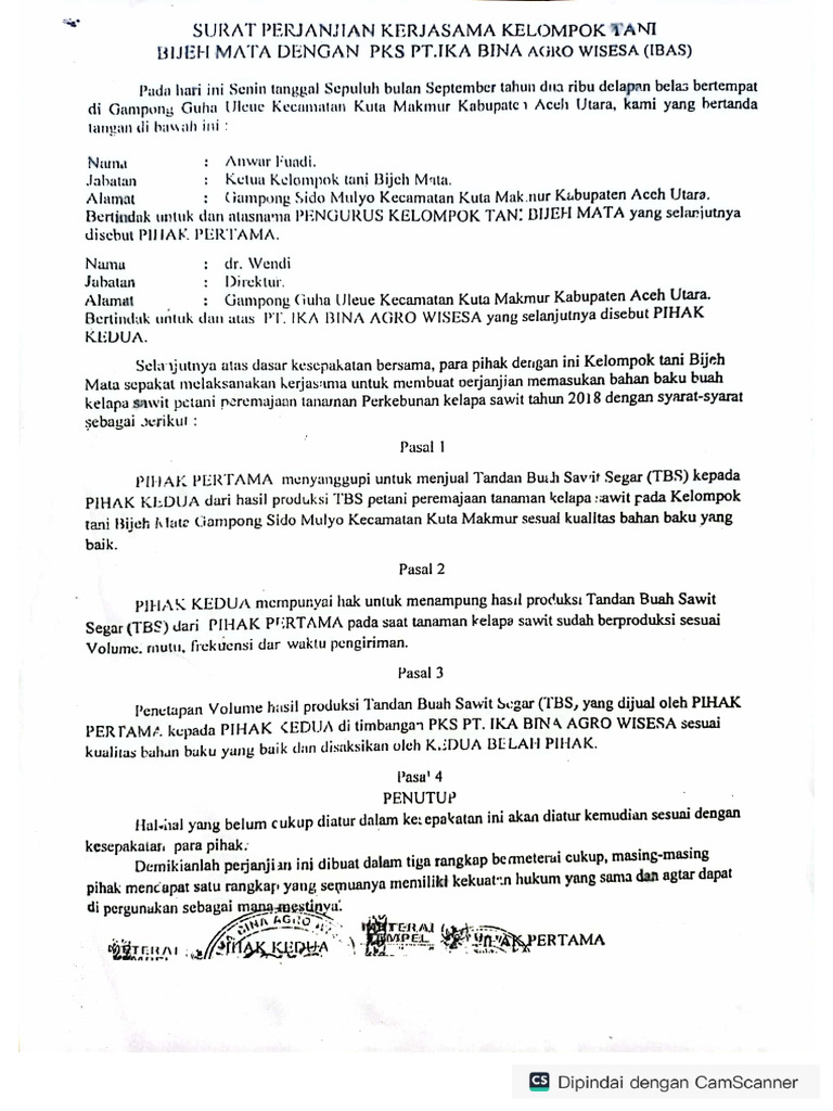Perjanjian KT Bijeh Mata Dengan Ibas Usulan PSR | PDF