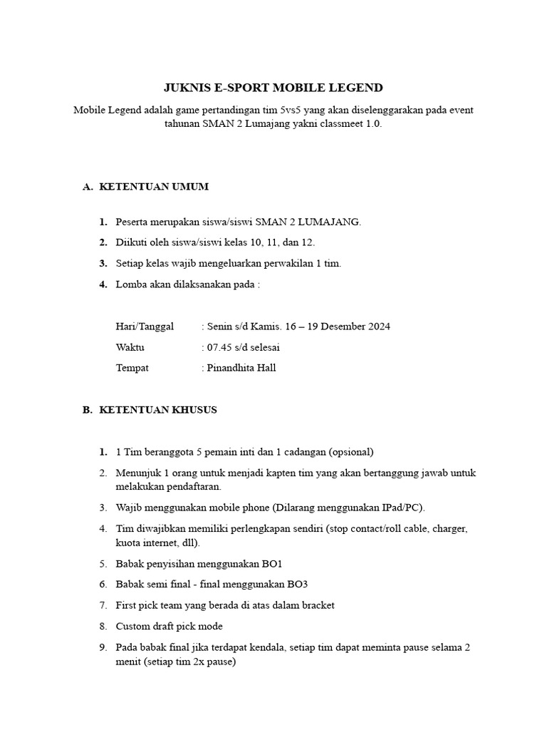 Juknis Turnamen ML New | PDF