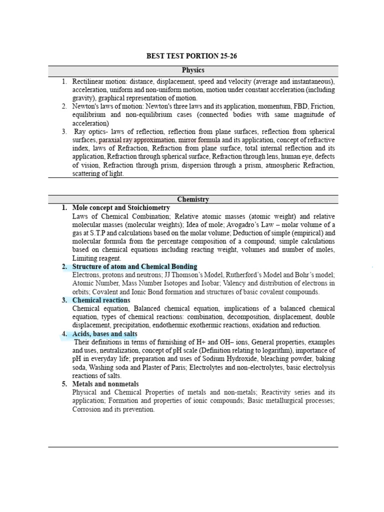 Ay25-26 Best Test Portions | PDF | Tissue (Biology) | Chemistry