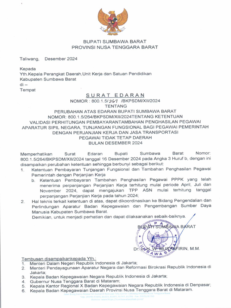 Edaran Perubahan TPP PPPK Terbaru 2024 | PDF