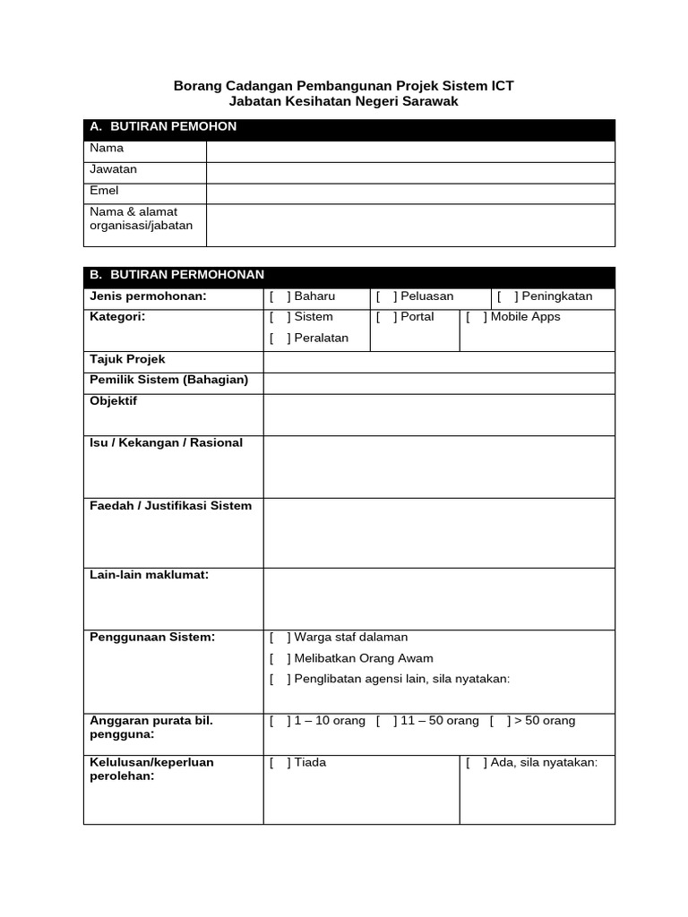 02-Borang-Cadangan-Pembangunan-Projek-ICT-JKN-Sarawak | PDF