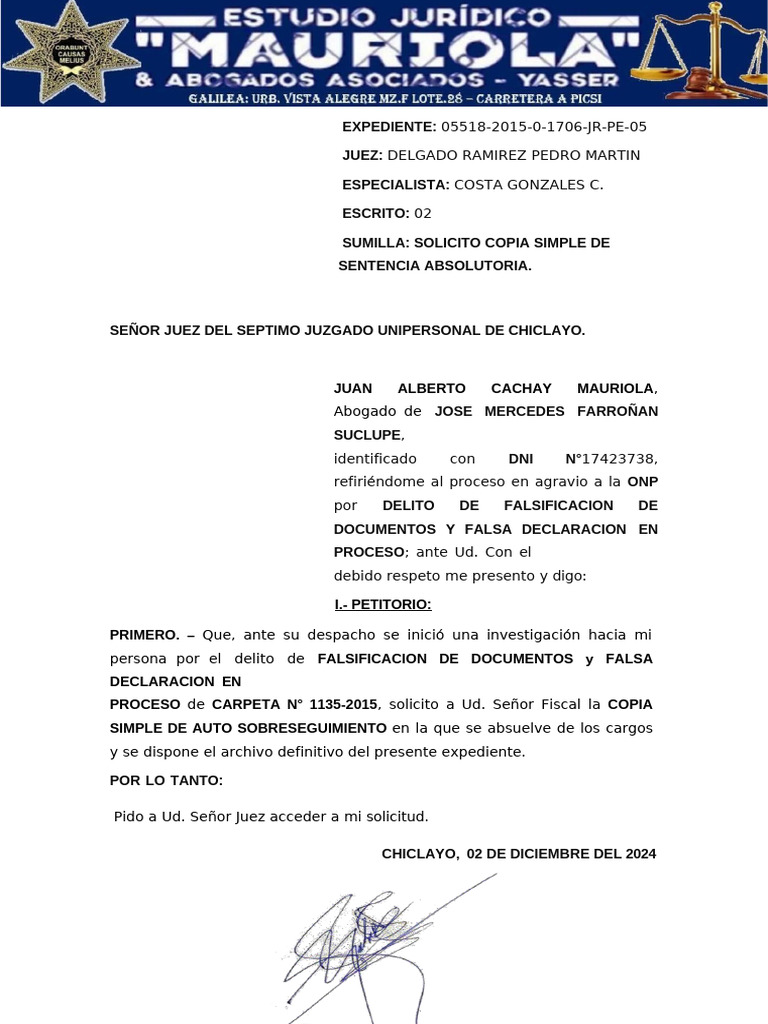 COPIA DE SENTENCIA ABSOLUTORIA | PDF