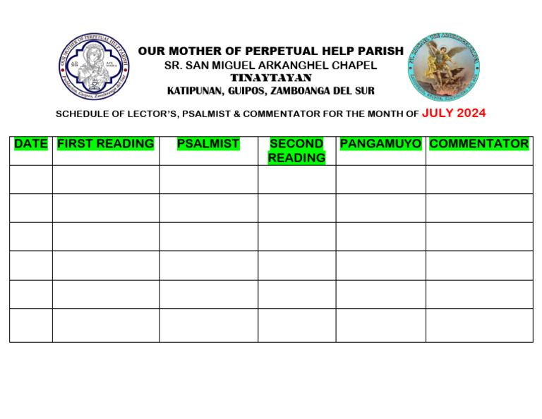 July 2024 Lectors Schedule | PDF
