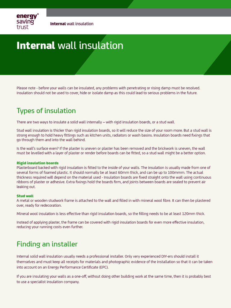 Solid Wall - Internal Wall Insulation - 0 | PDF | Plaster | Thermal ...