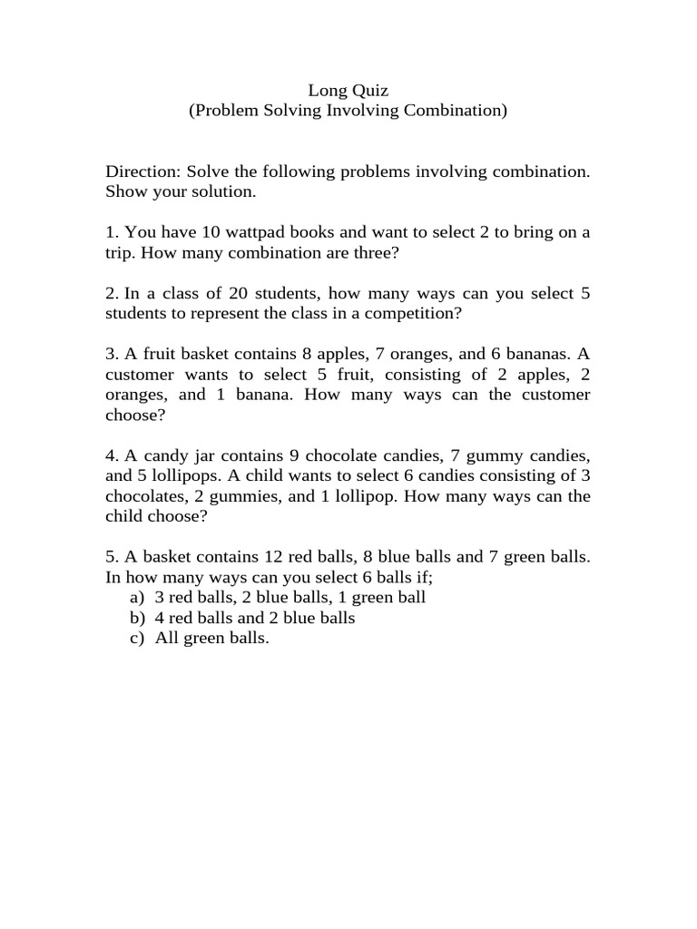Long Quiz Combination | PDF