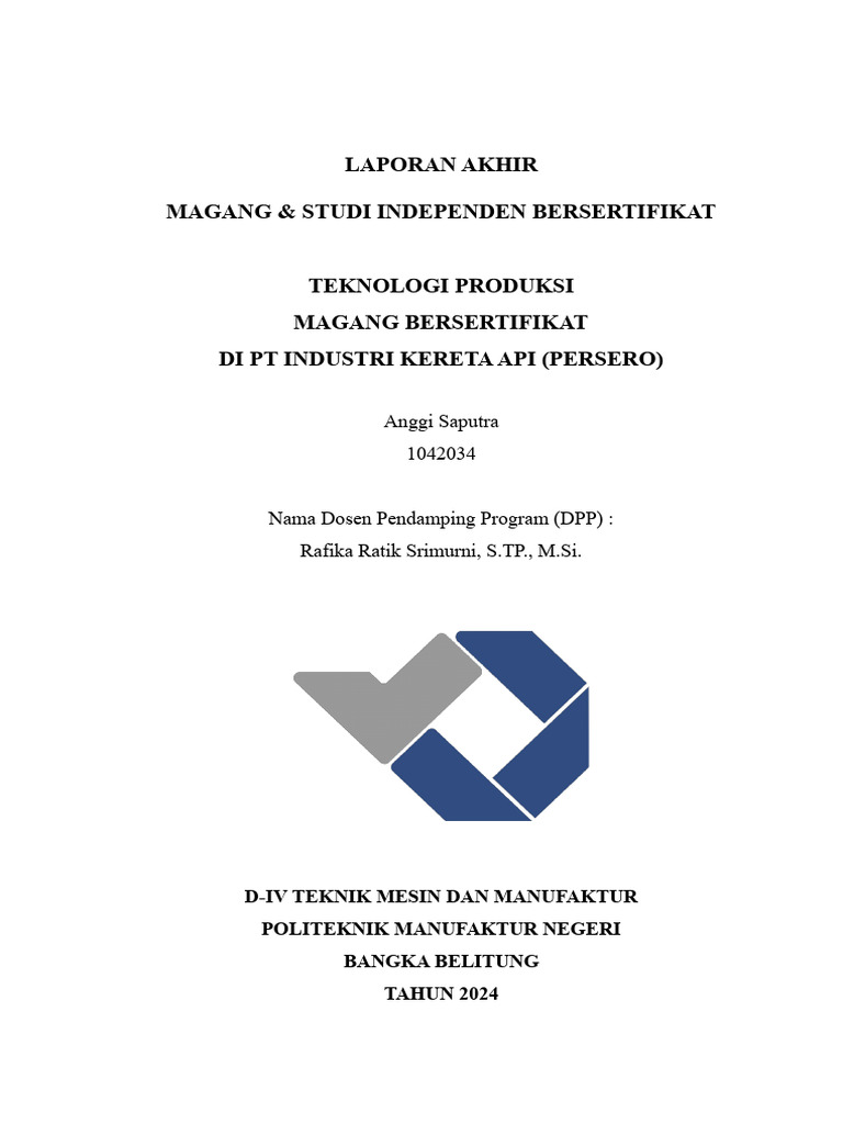 Laporan Magang Teknologi Produksi INKA | PDF