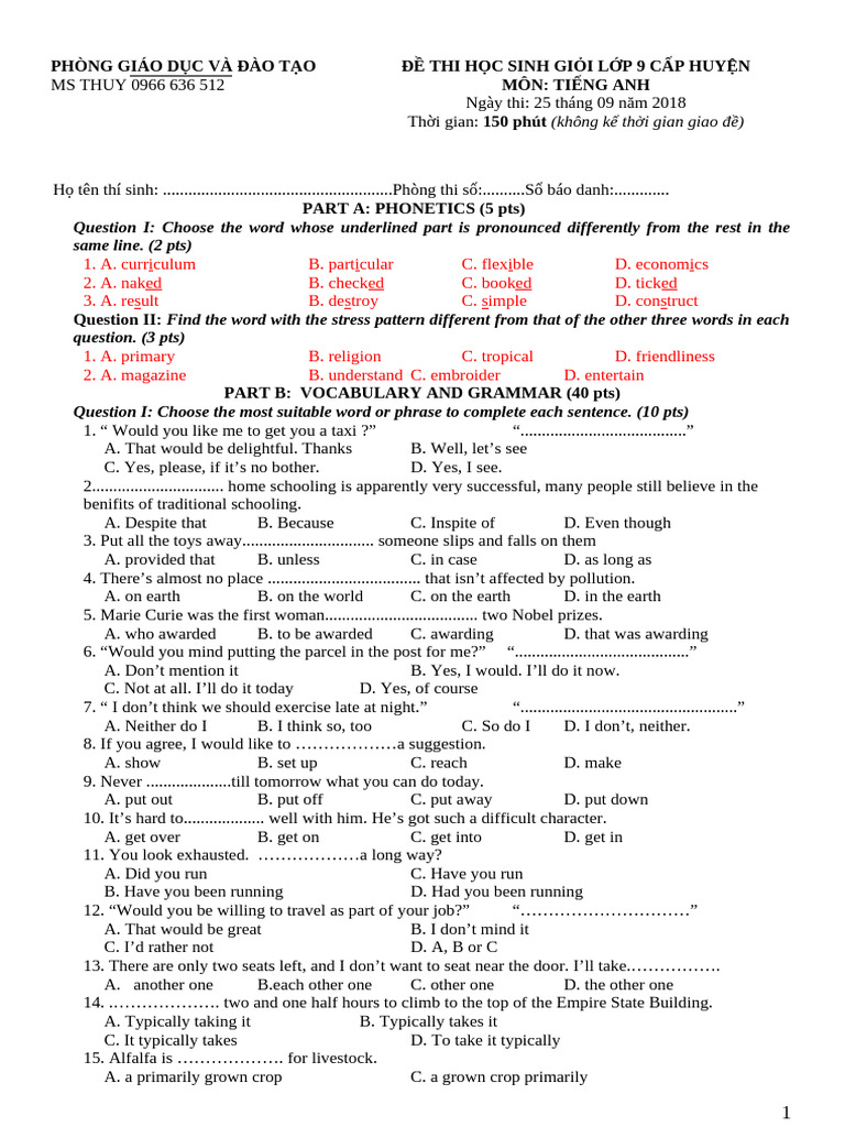 1.de Thi Chon Hoc Sinh Gioi Tieng Anh 9 Huyen Ha Trung | PDF | Canning | Vegetables