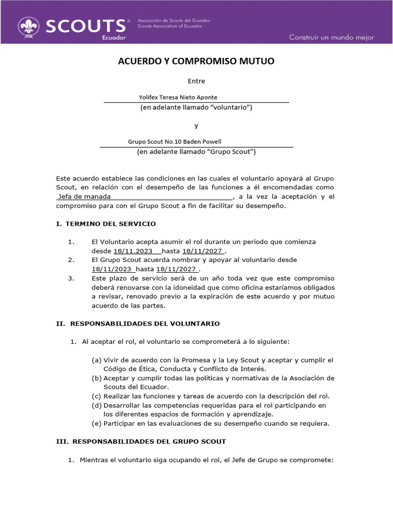 Acuerdo de Compromiso Scout 2023-2027 | PDF | Exploración