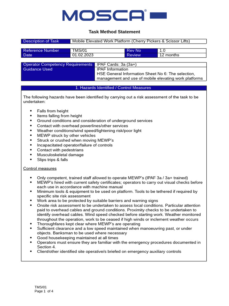 TMS01 - MEWP S Cherry Pickers and Scissor Lifts | PDF | Safety