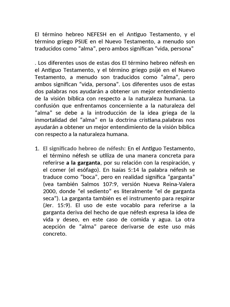 Significado de Nefesh y Psijé en la Biblia | PDF