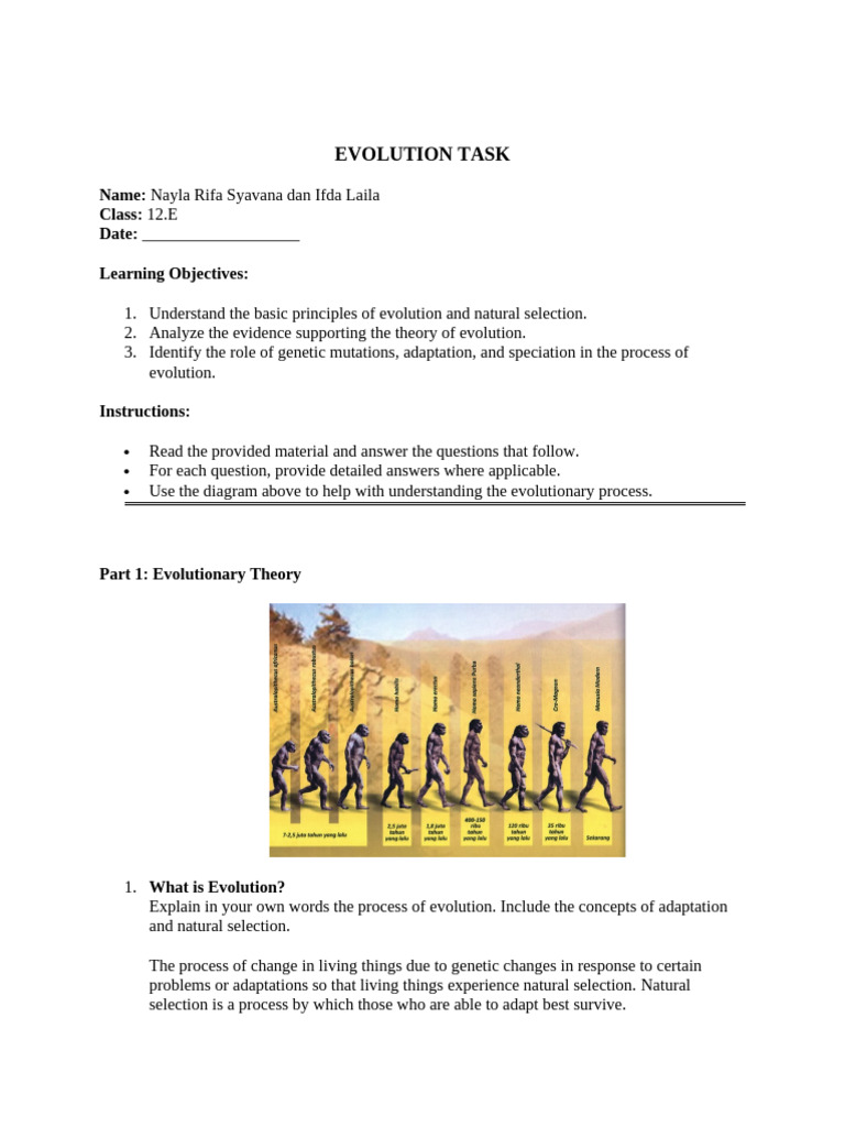 EVOLUTION TASK (1) Nayla Dan Ifda - 12.E | PDF | Natural Selection ...