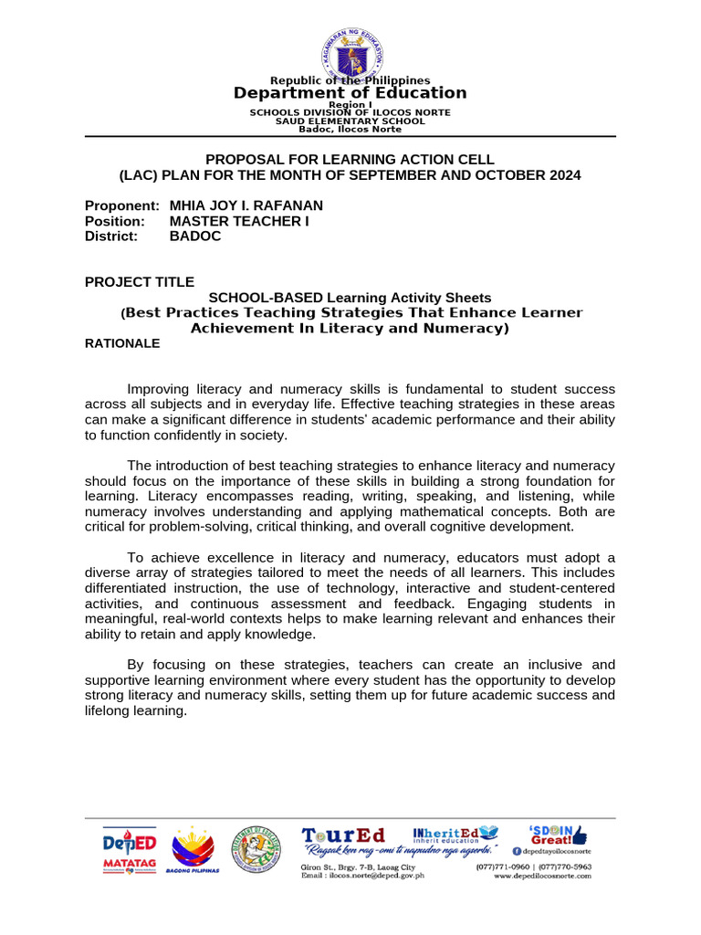 LAC PROPOSAL September 2024 | PDF | Literacy | Learning