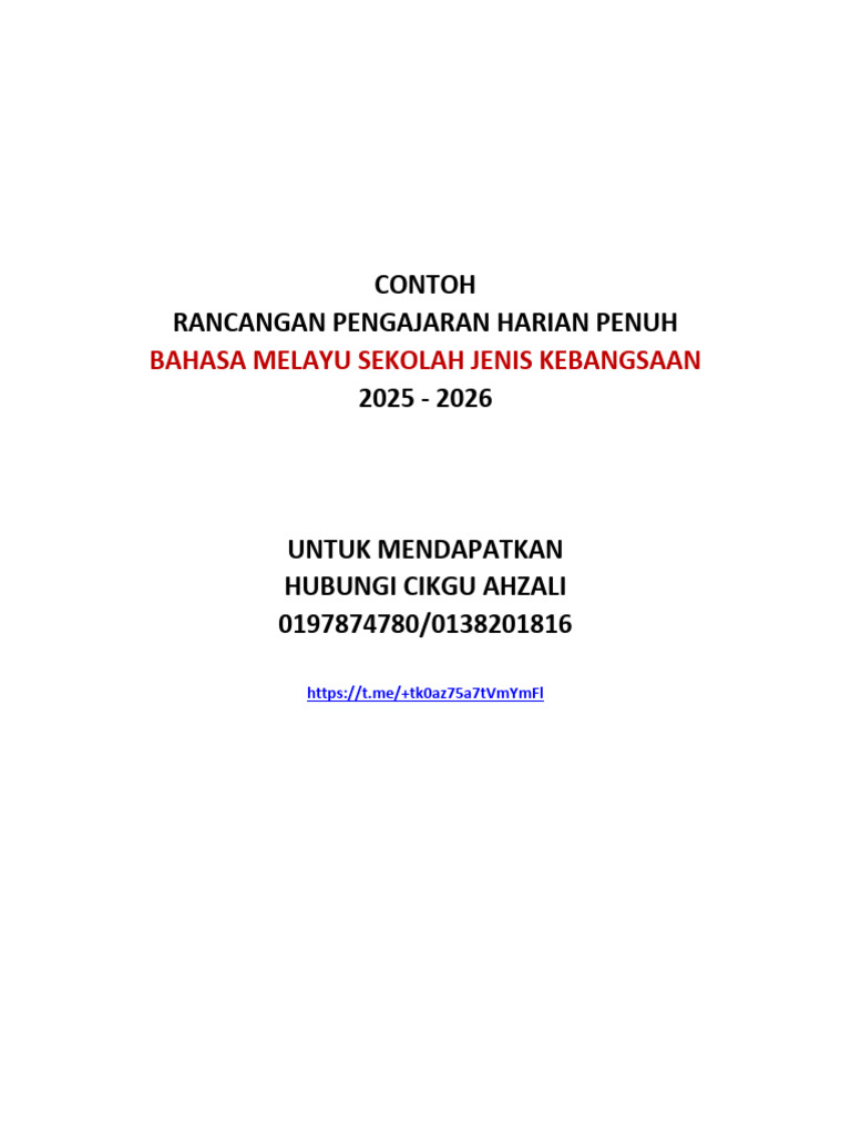 CONTOH RPH BM SJK 2025 2026 | PDF