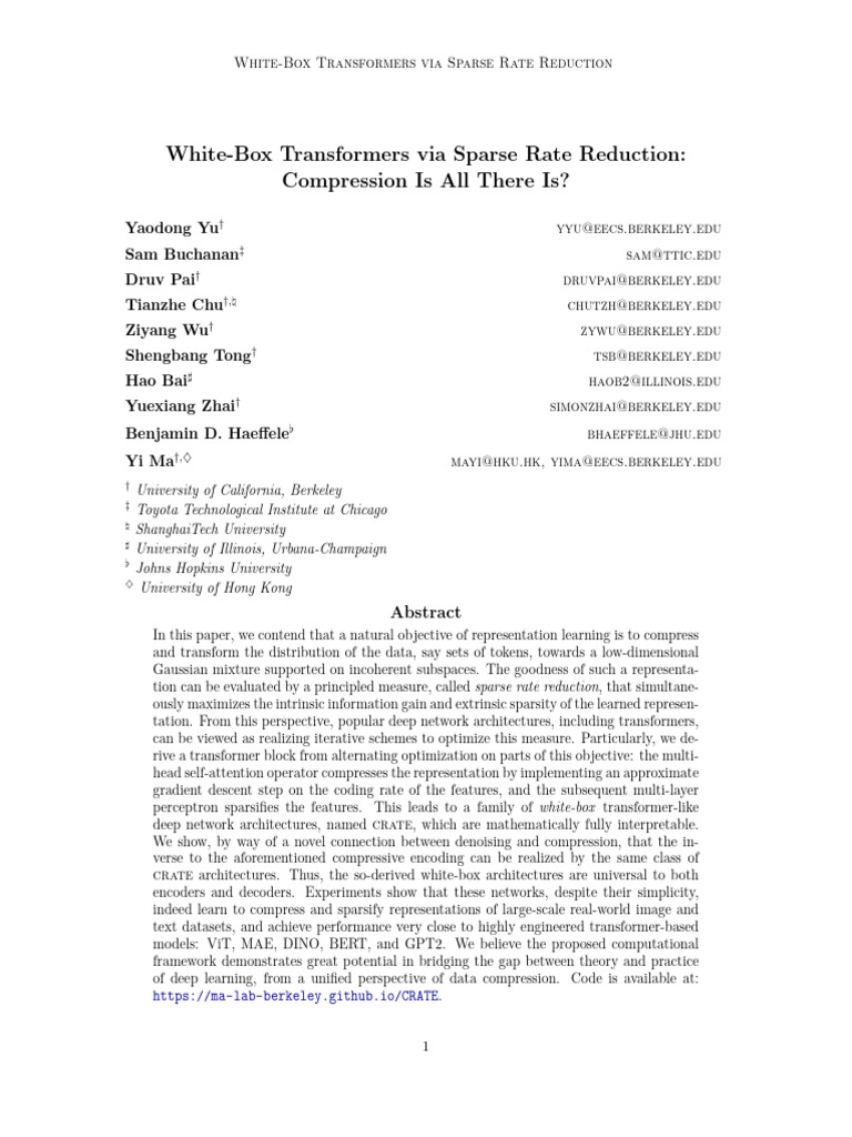 White-Box Transformers | PDF | Data Compression | Deep Learning