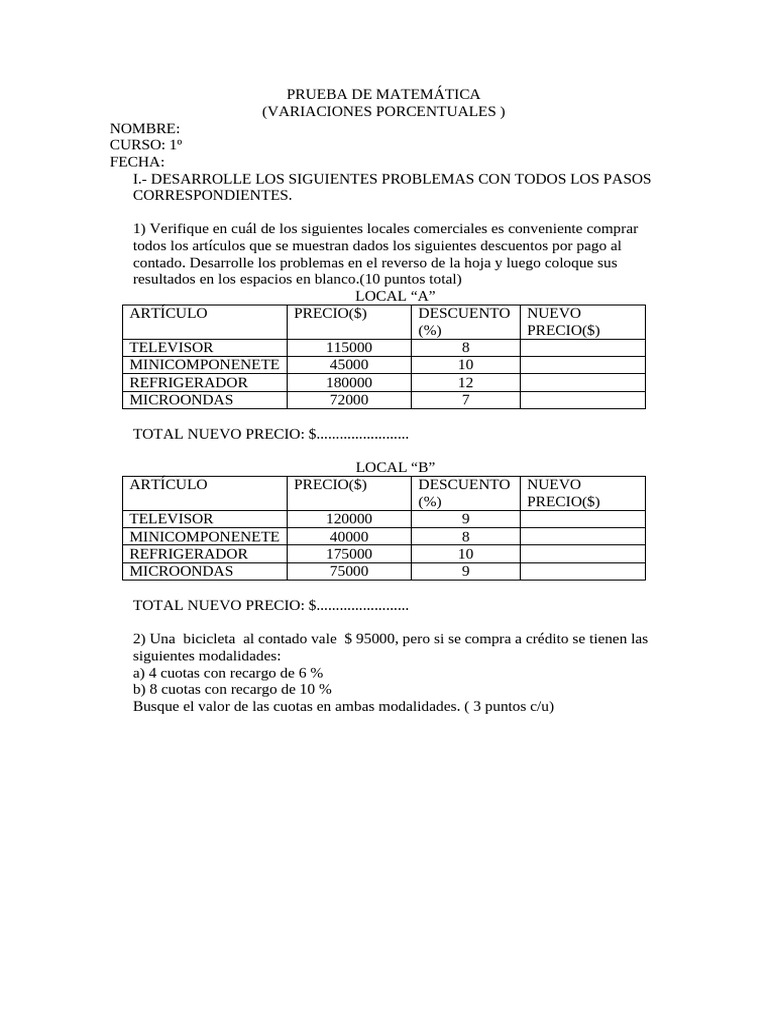 PRUEBAS DE MATEMATICA | PDF