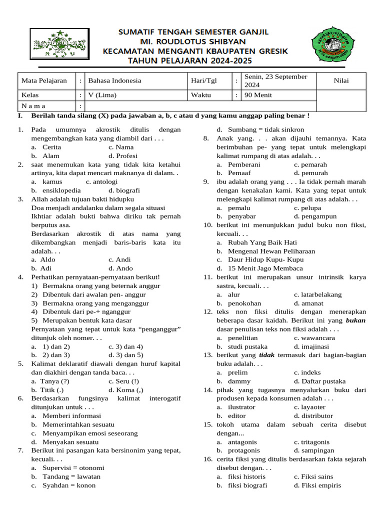 STS Bindo KLS 5 Ganjil | PDF