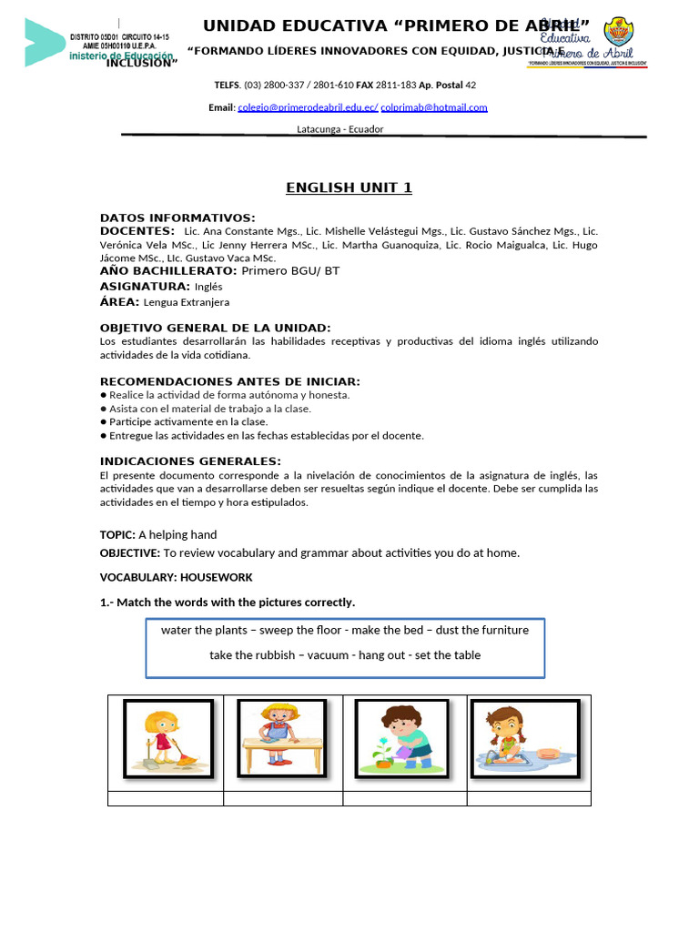 Guide 1 1rt English Unit 1 2024-2025 | PDF | Idiomas del Reino Unido