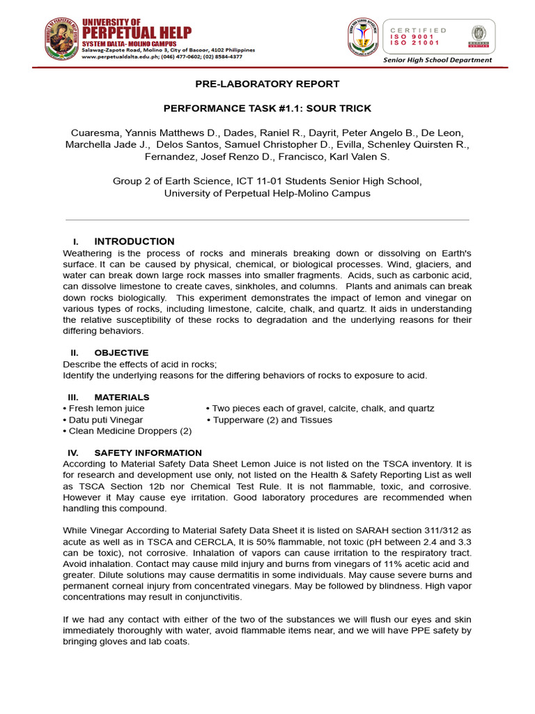 Pre Laboratory Report | PDF | Toxicity | Vinegar