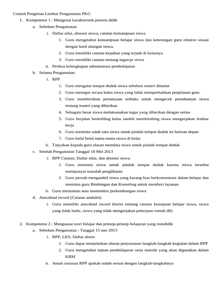 Pengisian Lembar Pengamatan PKG | PDF