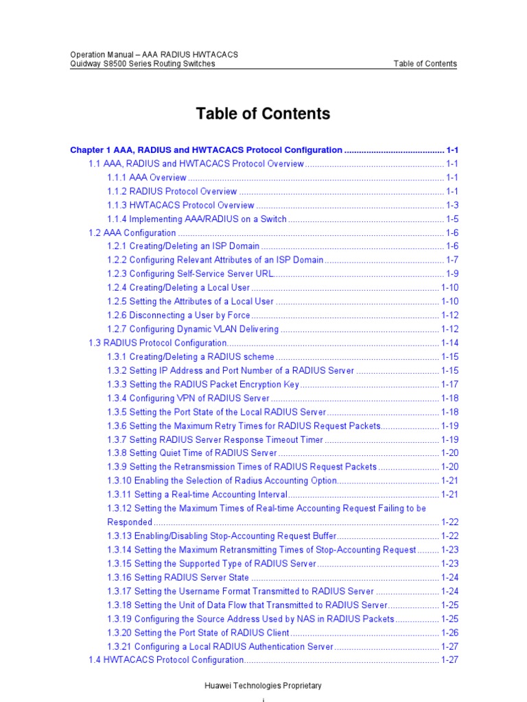 03-Aaa Radius Hwtacacs Configuration | PDF | Radius | Port (Computer Networking)