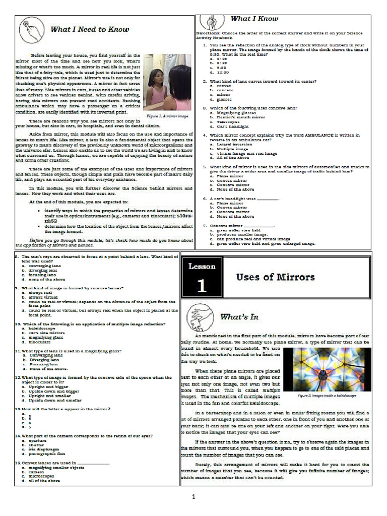 Science 10 - Quarter 2 - Module 4 - Uses of Mirrors and Lenses | PDF