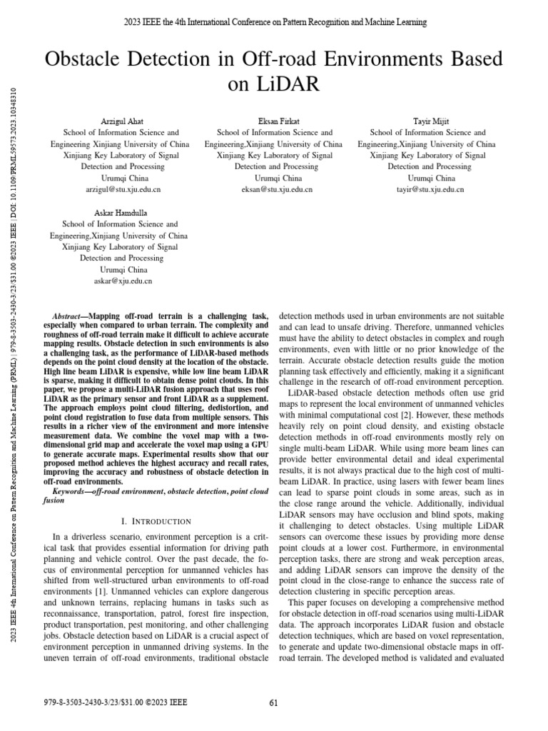 Obstacle Detection In Off Road Environments Based On Lidar Pdf Lidar Voxel