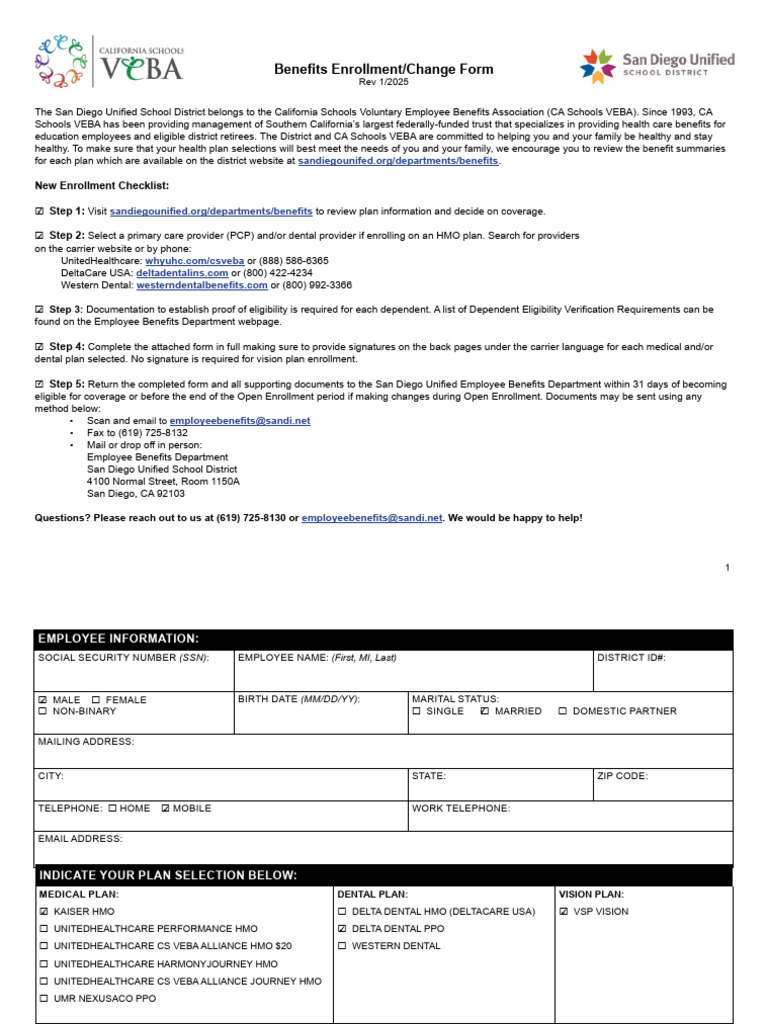 2025 VEBA Enrollment Form - SDUSD - Revsep30.2024 - FINAL | PDF ...